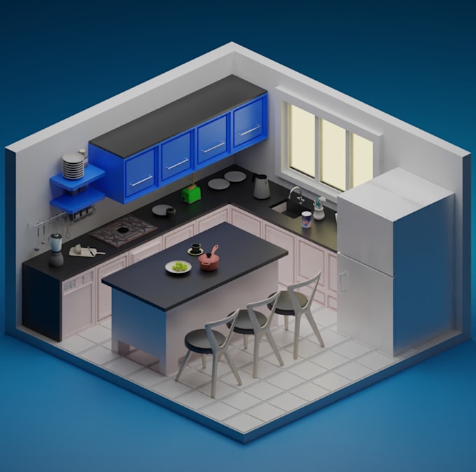 Create 3d isometric room model in blender by Thegamespecies | Fiverr