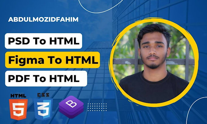 Convert psd, xd, sketch, figma to html css bootstrap design by Abdulmozidfahim | Fiverr