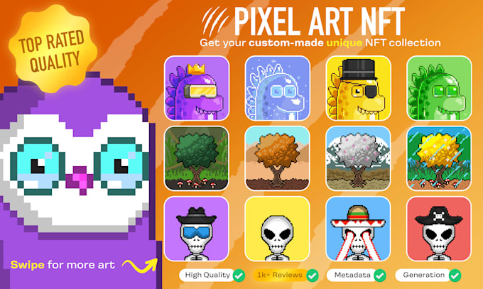 Design pixel art of your choice create 1k, 5k,10k, nfts, pixel art by Shoraimmeer | Fiverr