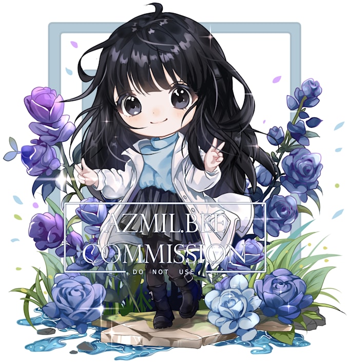 Draw cute chibi character with platform background for you by ...