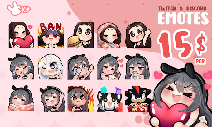 Draw custom cute emotes for twitch and discord by Skylabunnie | Fiverr