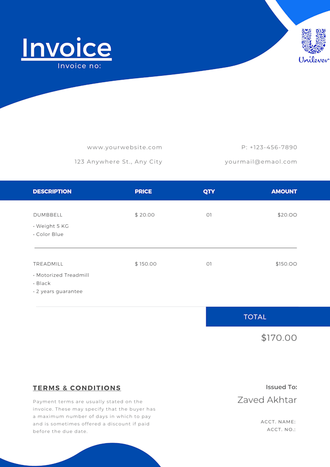 Design custom invoice design, invoice template by Alfa_hayat | Fiverr