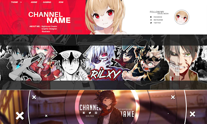 Design awesome anime youtube,twitch,twitter,facebook banner by ...