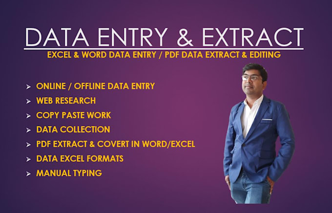 Do data entry, collection, extract, web research, excel design, formats by Bhavin_aghera | Fiverr