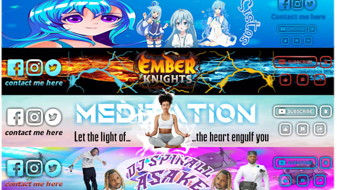 Do an alluring anime channel art youtube banner and logo by Salvatore ...