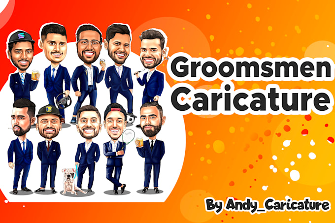 Draw groomsmen gift caricature card, wedding portrait by Andy ...