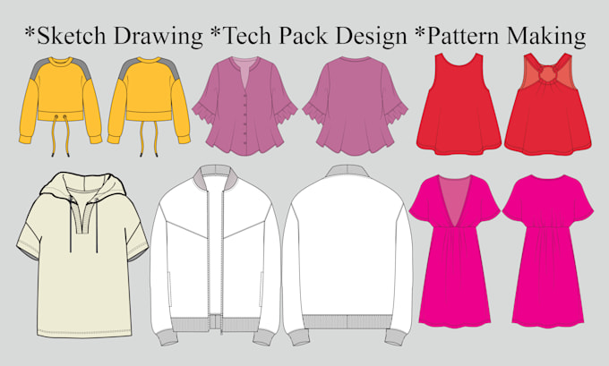 Create tech packs, technical sketch and pattern for fashion clothing by ...