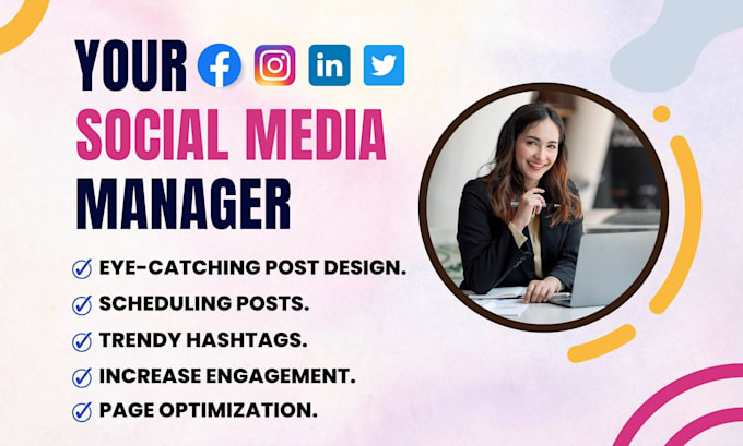Be your social media manager, facebook page, instagram, twitter ...