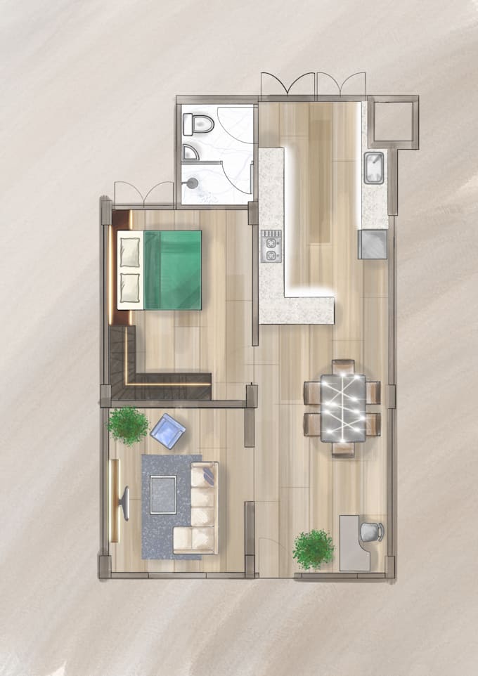 Draw top down interior design home illustrations by Elfinelven | Fiverr