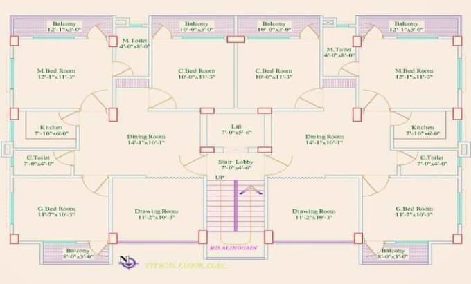 Draw 2d floor plan,section,elevation in professional autocad by ...