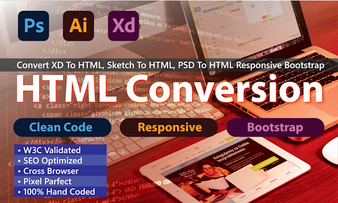 Convert xd, ai, figma, psd to html responsive bootstrap web by Knsoft | Fiverr