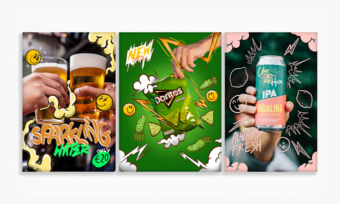 Doodle product photos in a creative poster advertisement by Yogi ...