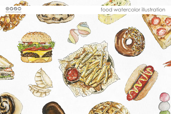 Create food illustration painting with watercolor and ink by ...