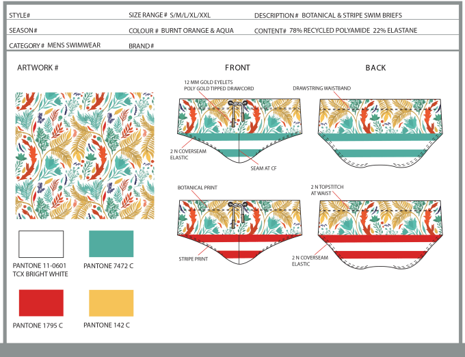 Design mens swimwear, wetsuit, underwear, boxer, brief tech packs by ...