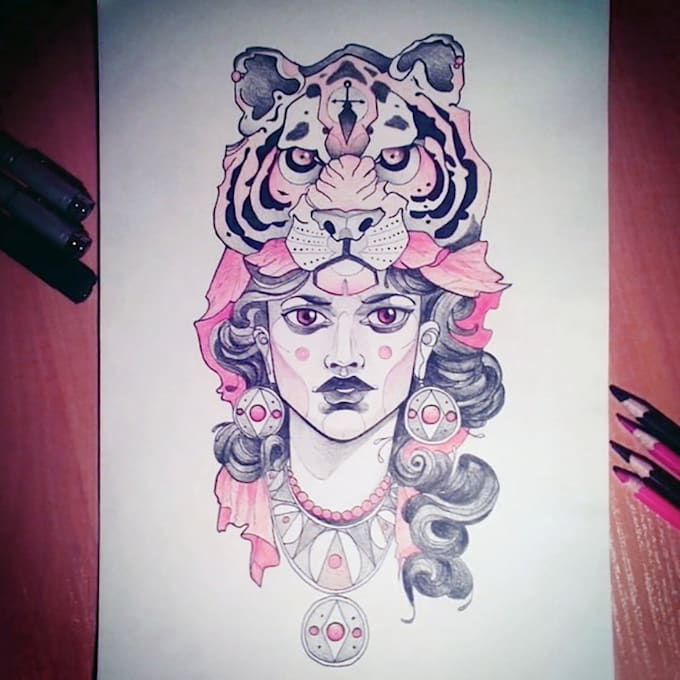 Creat professional hand draw custom tattoo by Yasyrbegaliyev | Fiverr
