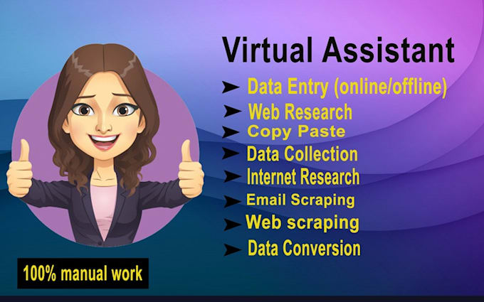 Your virtual assistant for data entry, web research,email scraping by Smiley0786 | Fiverr