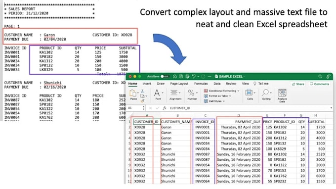 Do complex text files conversion to excel by Anjas2309 | Fiverr