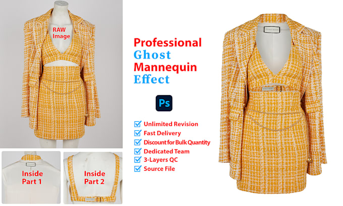 Do ghost mannequin effect or neck joint in photoshop by Edgeclippingbd | Fiverr