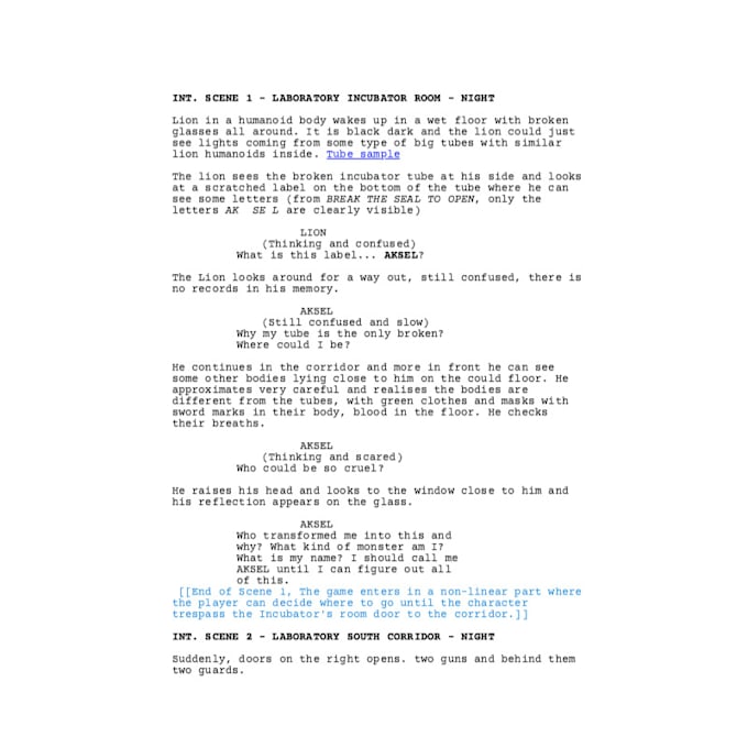 Make your narrative design screenplay for a game cutscene by Lecleofric ...