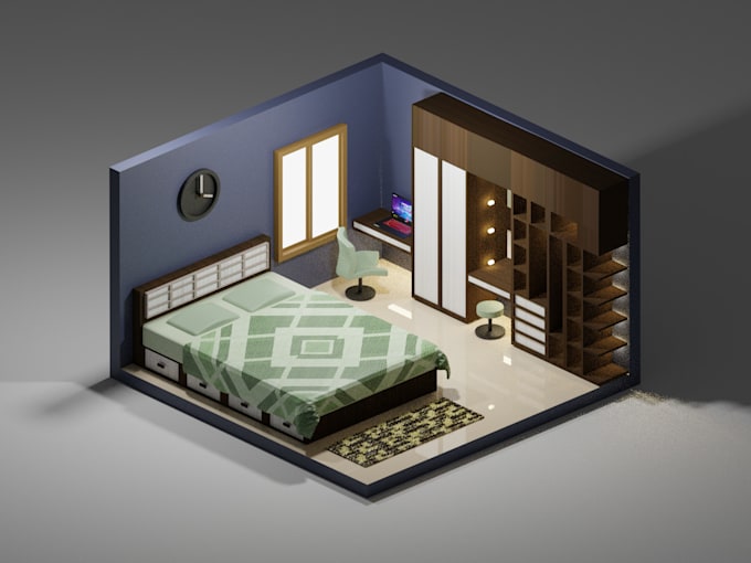 Create 3d room isometric design by Mreizanovianda | Fiverr