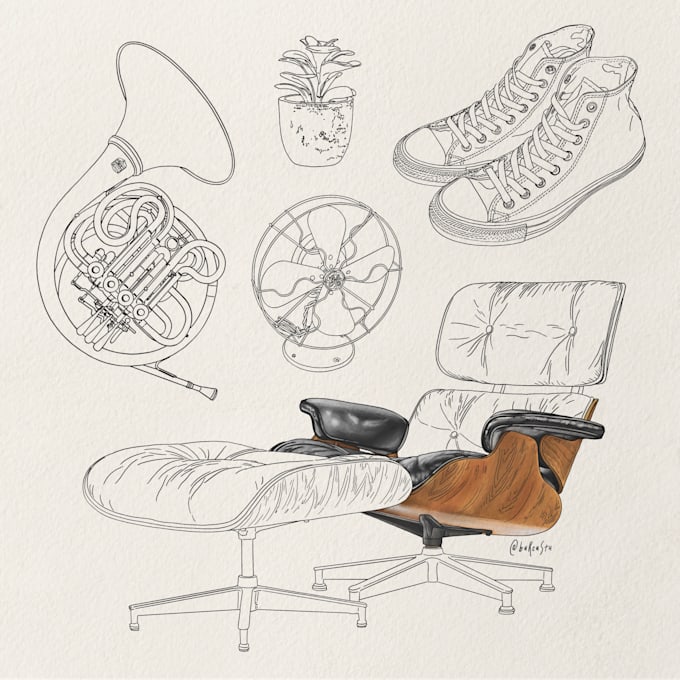 Draw objects in detailed line art style by Burcustu | Fiverr