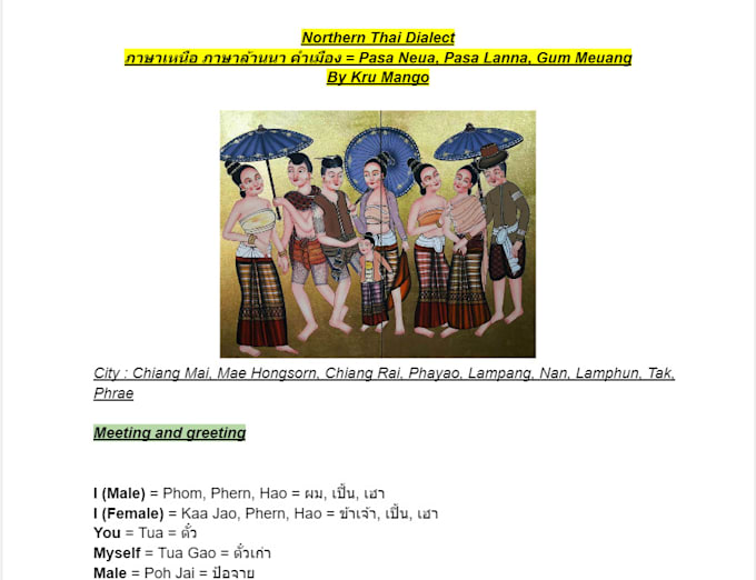 Teach northern thai dialect by Kru_mango | Fiverr
