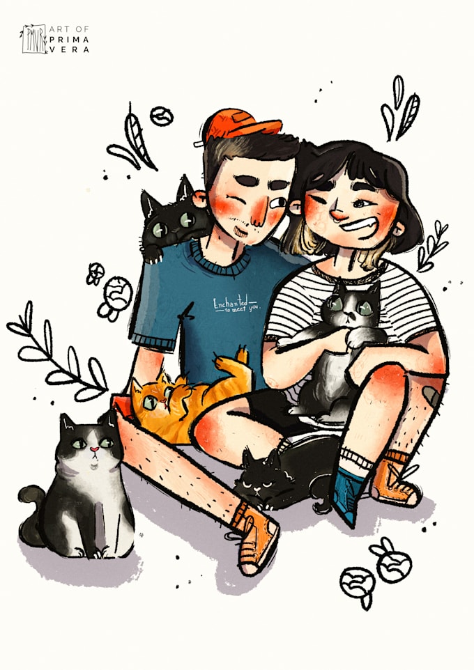 Draw you and your partner in a cartoon style by Artofprimavera | Fiverr