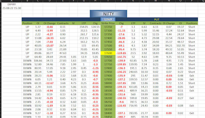 Create option chain excel sheet that record data at 1, 3 min time ...