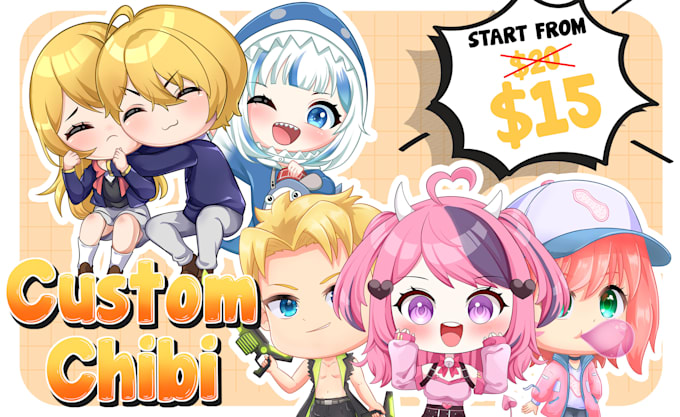 Draw cute chibi art anime character couple, portrait, stickers, vtuber ...