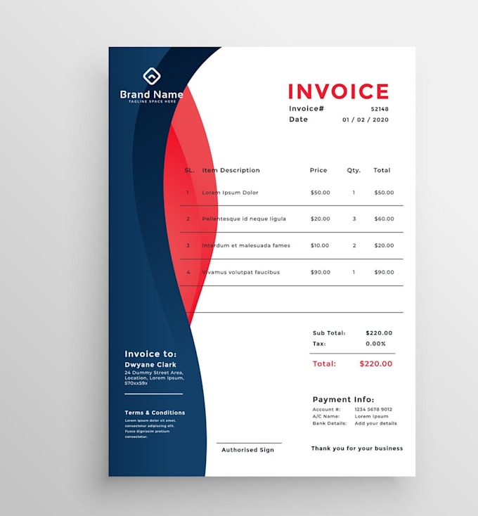 Design invoice, letterhead, receipt order form by Semabfatima | Fiverr