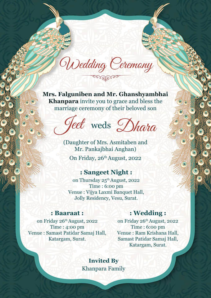 Design beautiful wedding invitation card, and event card with name logo ...