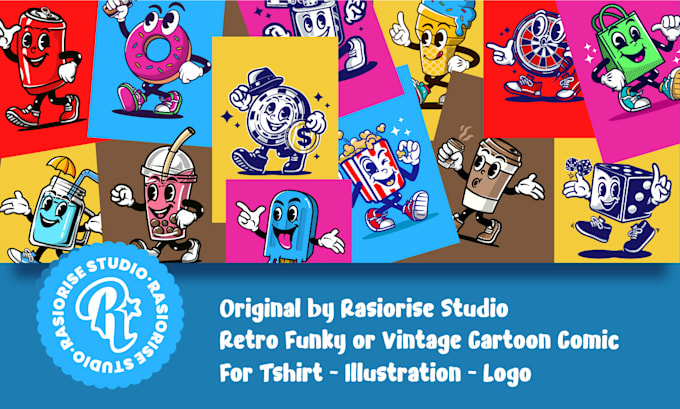 Create retro vintage custom cartoon illustration by Rasiorise | Fiverr