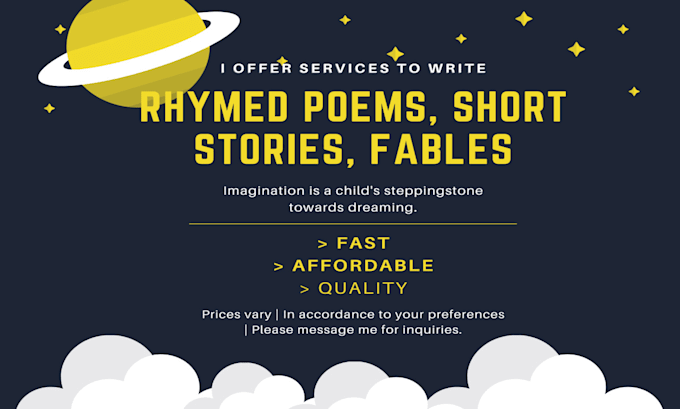 Write short stories, poems, and fables for kids by Trixieahgase | Fiverr