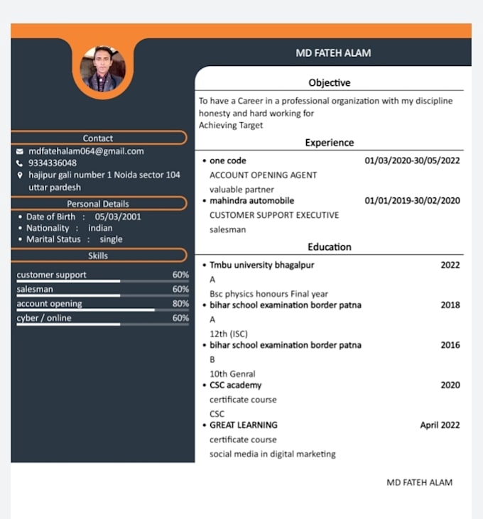 Be resume designingfor you world class by Mdfatehalam123 | Fiverr