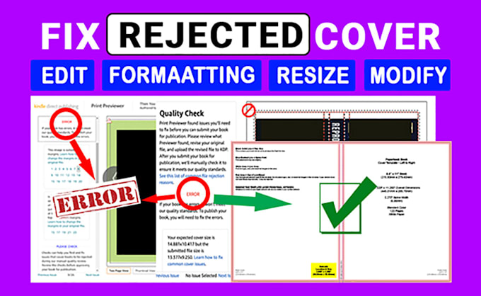 Fix error, edit manuscript, resize book cover, modify, amazon kdp by ...