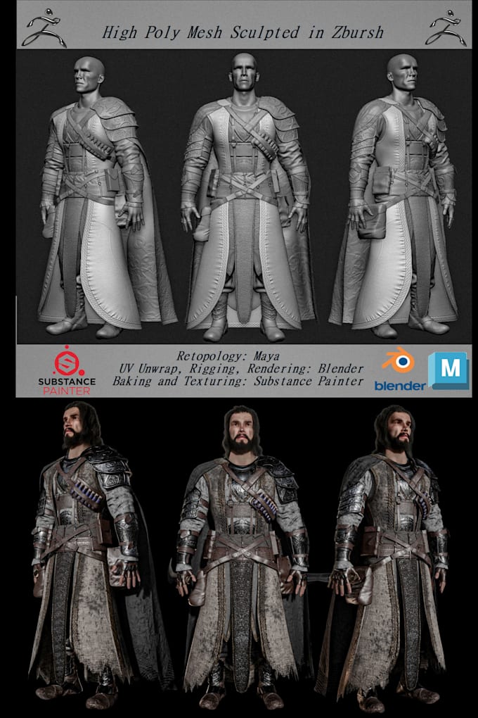 Design low or high poly character with rig and textures by ...