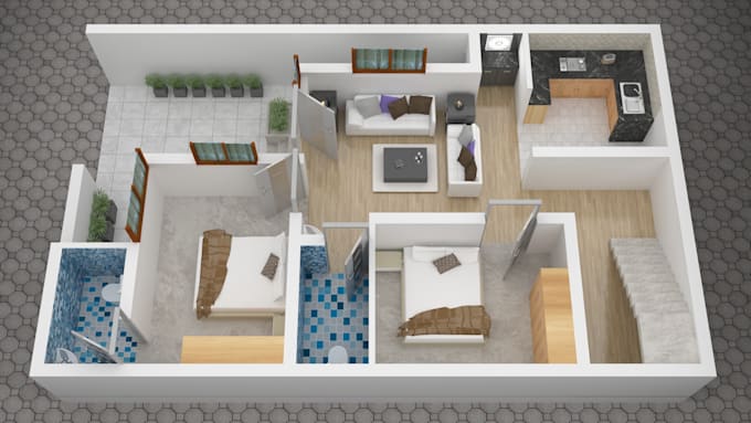 Create a 3d floor plan according to your 2d layout by Sksolanky | Fiverr