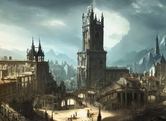 Create a realistic environment or olden architecture art by Heavensace ...