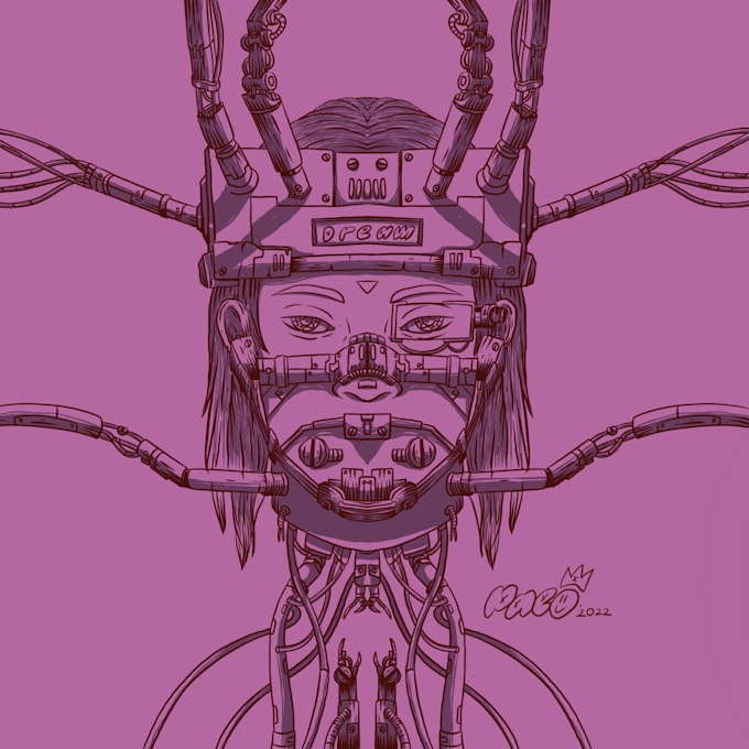 Draw great detailed cyberpunk character design illustration by ...