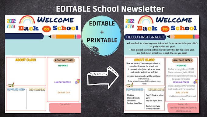 Create editable back to school newsletter,note ,template by Noumaima ...
