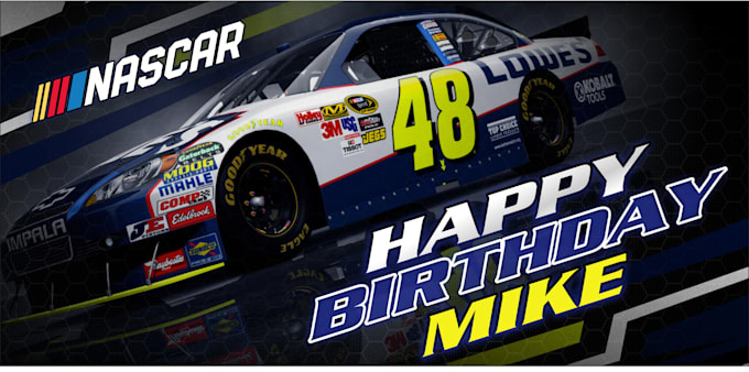 Create professional car nascar birthday banners, party backdrop by ...