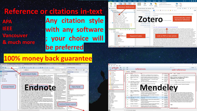 Manage and add references in mendeley, endnote, zotero or citavi by Mariyamnoor | Fiverr