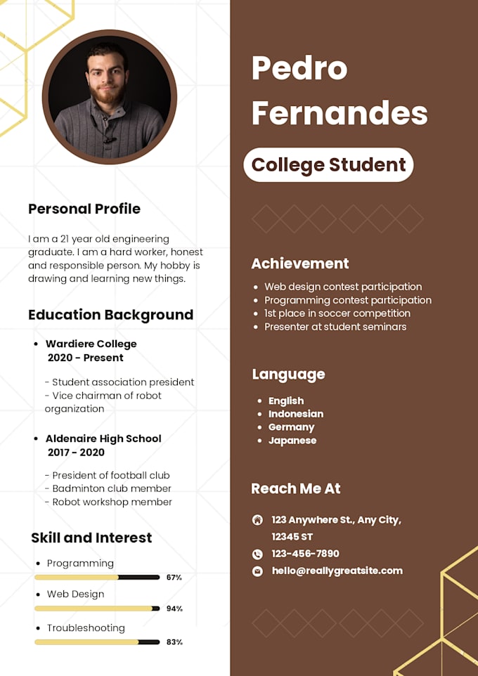 Create a modern resumes for college students, fresh graduates by ...