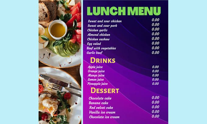 Design unique food menu designs, restaurant menu by Alphadesigns99 | Fiverr