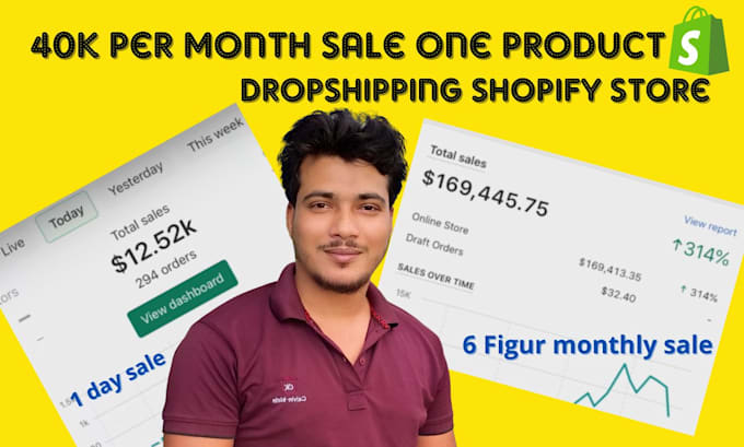 Create 40k per month sale one product shopify dropshipping store brand ...