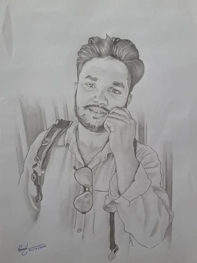 Draw your portrait in freestyle hand sketching by Vinodm12 | Fiverr