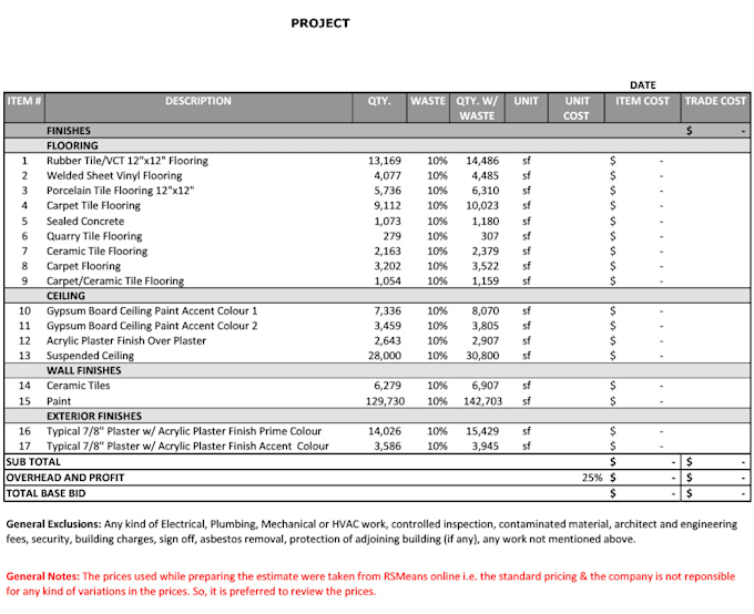 Do cost estimation and material take off for construction by Davinci_eng | Fiverr