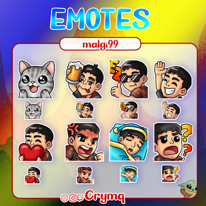 Create emotes, bits emotes in my own cartoon style by Crymqart | Fiverr