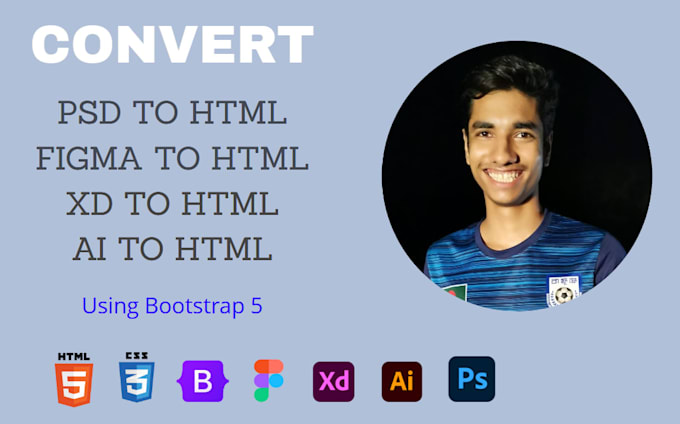 Convert psd to html, figma to html responsive bootstrap 5 by Mern_stack_dev | Fiverr