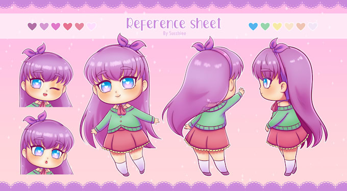 Draw a cute character reference sheet in chibi style for you by ...